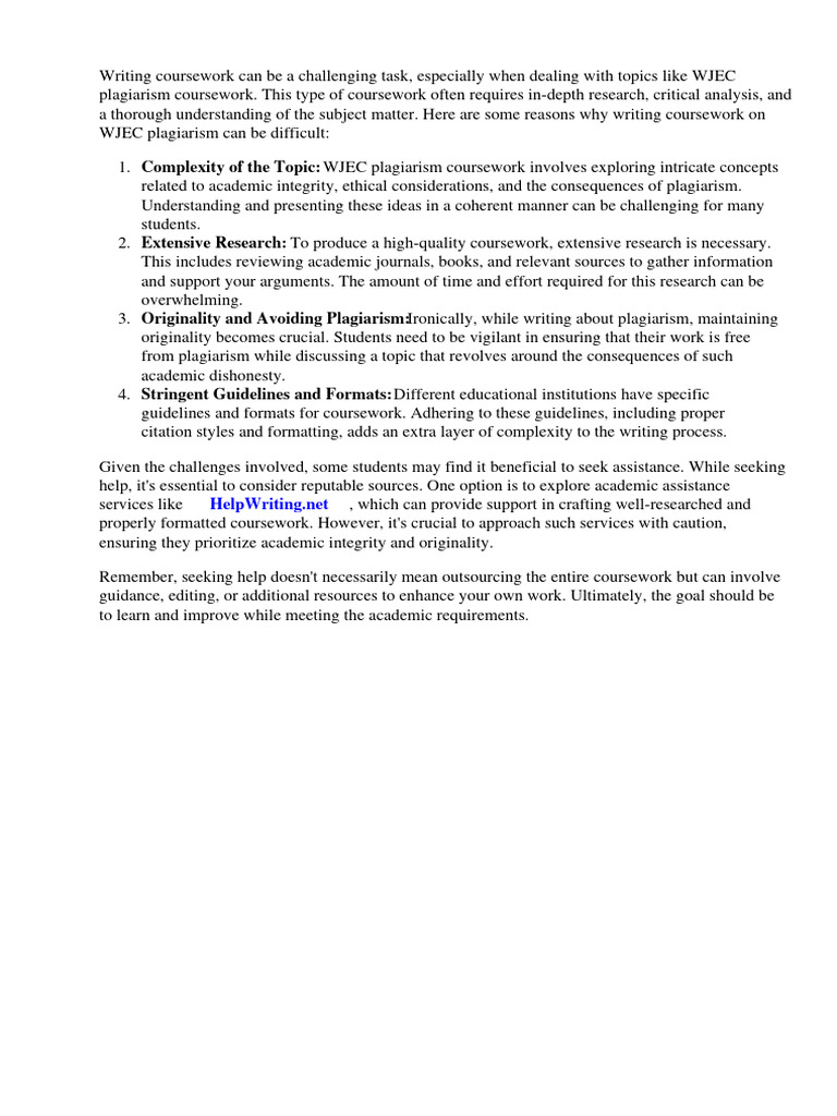 Wjec Plagiarism Coursework | PDF | Plagiarism | Citation