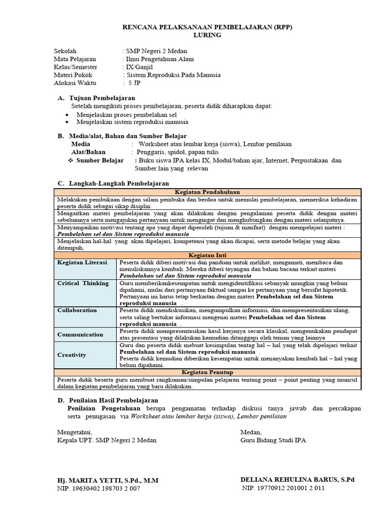 8 Ipa RPP Luring Kelas 9 SM 1 | PDF | Karier & Perkembangan | Kesehatan Holistik