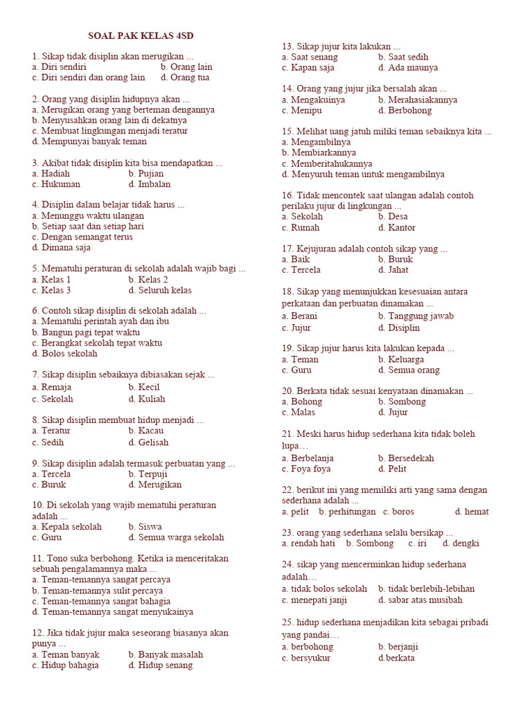 Soal Pak Kelas 4SD | PDF