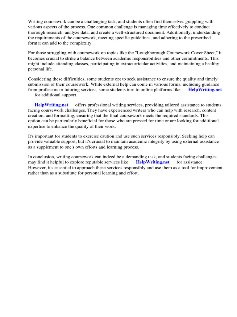 Loughborough Coursework Cover Sheet | PDF | Early Years Foundation ...