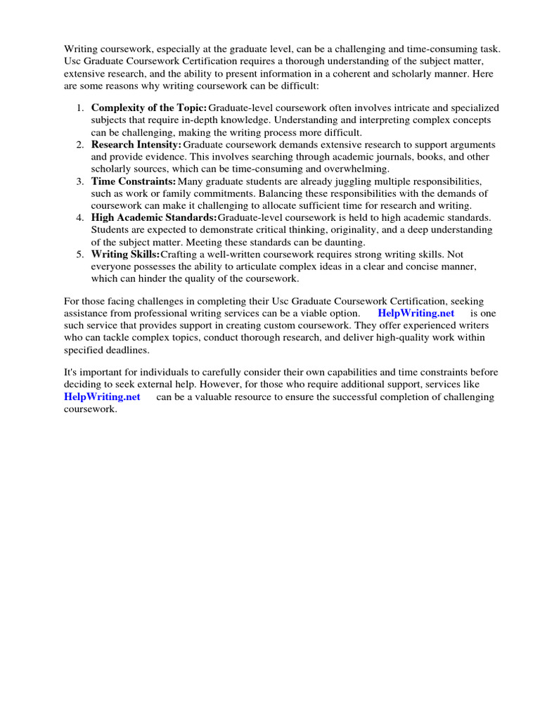 Usc Graduate Coursework Certification | PDF | Diploma | Academic Degree