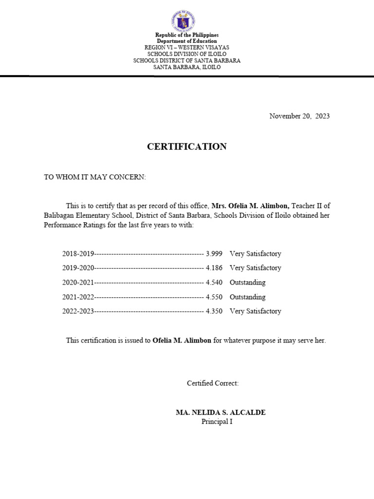 Ipcrf Certification | PDF | Qualifications | Academic Degree