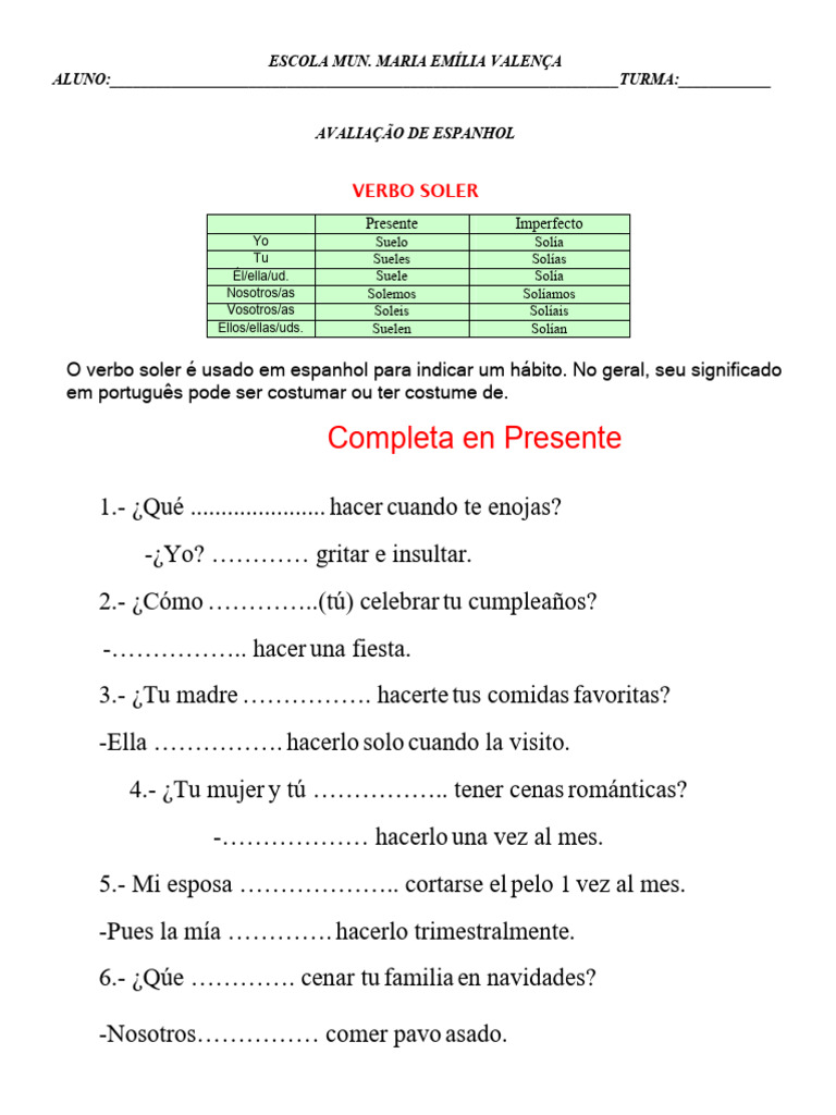SOLER Ejercicios Verbo Soler2 | PDF