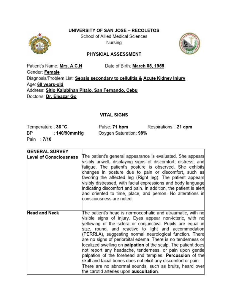 Physical Assessment Form 1 | PDF