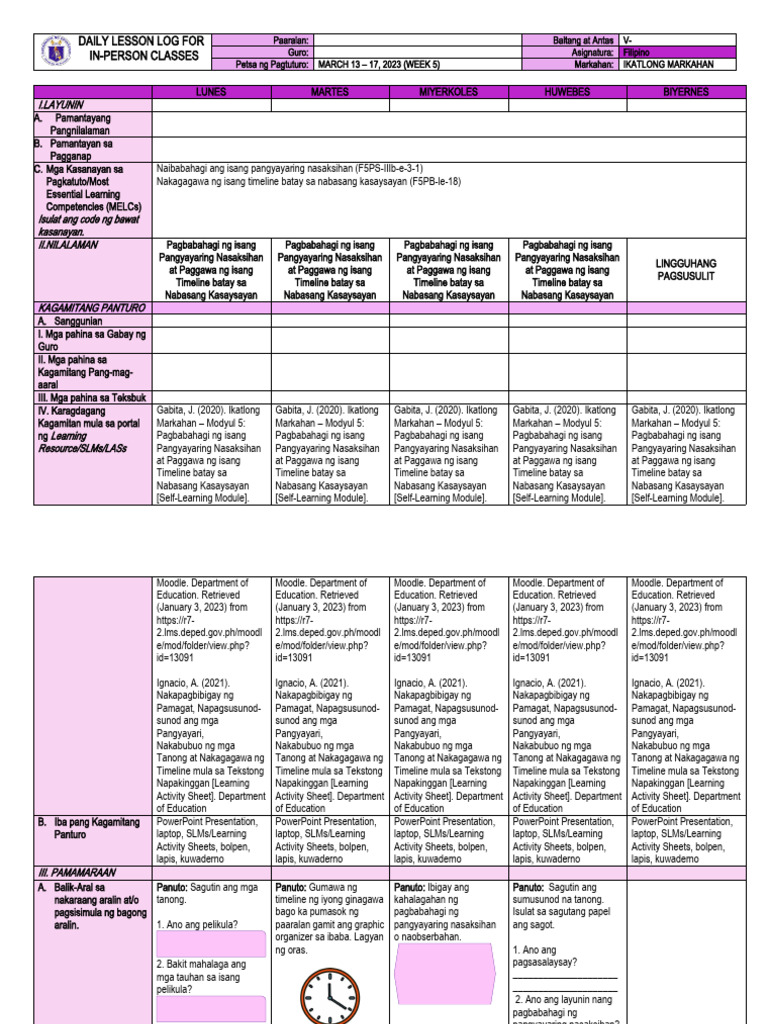G5 Q3W5 DLL FILIPINO (MELCs) | PDF
