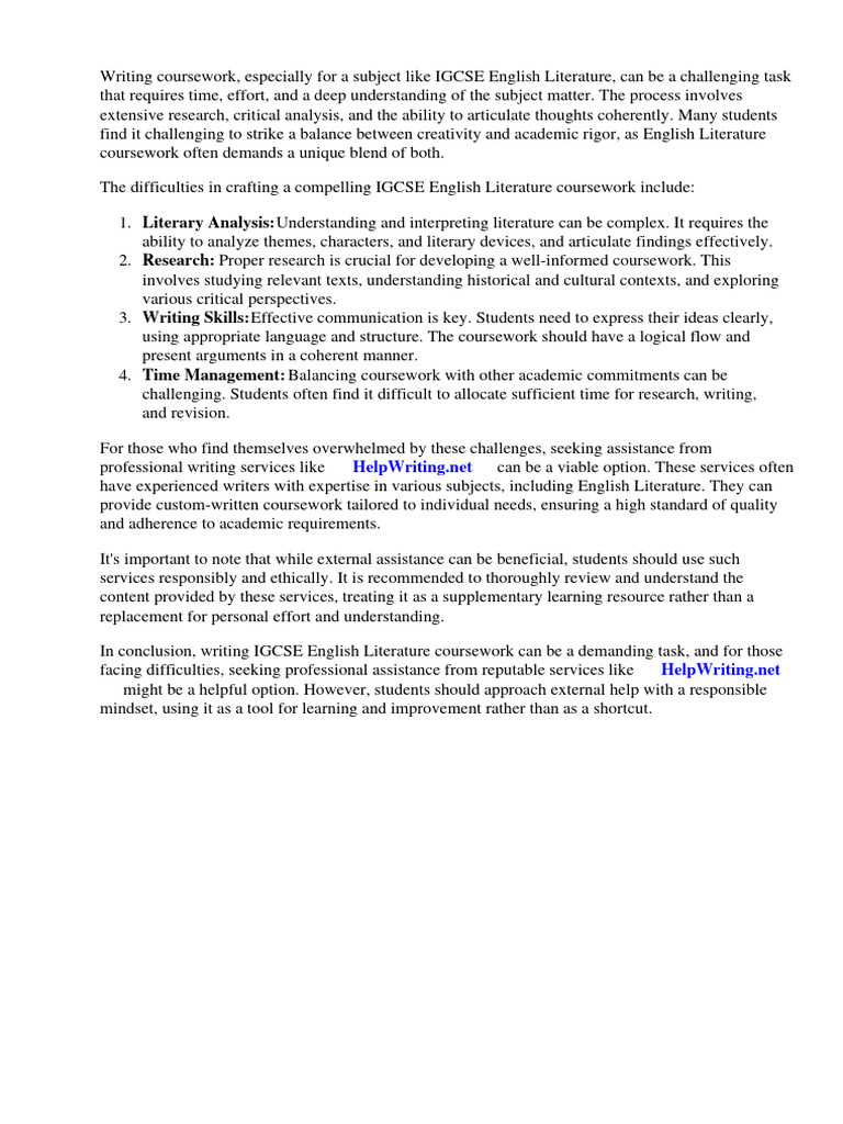 Igcse Coursework English Literature | PDF | Career & Growth