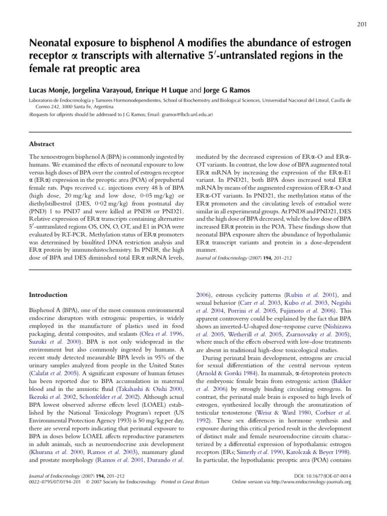 Monje Et Al 2007 Neonatal Exposure | PDF | Polymerase Chain Reaction ...