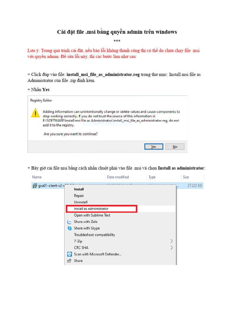 Cai Dat File Msi Voi Quyen Admin Tren Windows | PDF