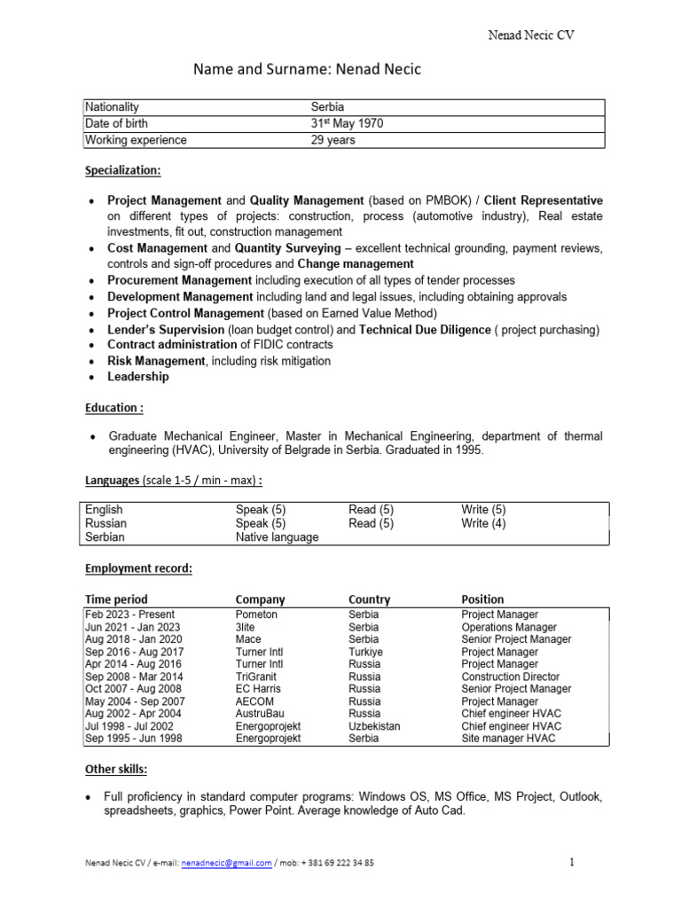 CV N Necic ENG 24 | PDF | Procurement | Project Management