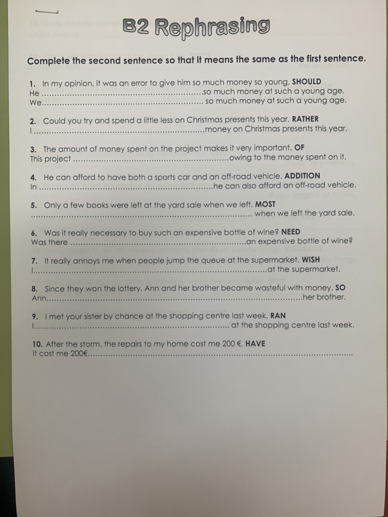 B2 Rephrasing Game | PDF