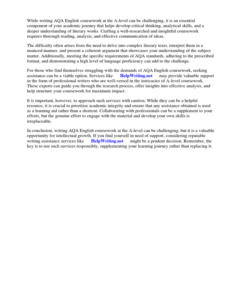 Aqa English Coursework A Level Pdf