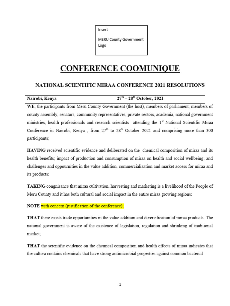 Miraa Conference 2021 Resolutions Summary | PDF | Psychoactive Drugs