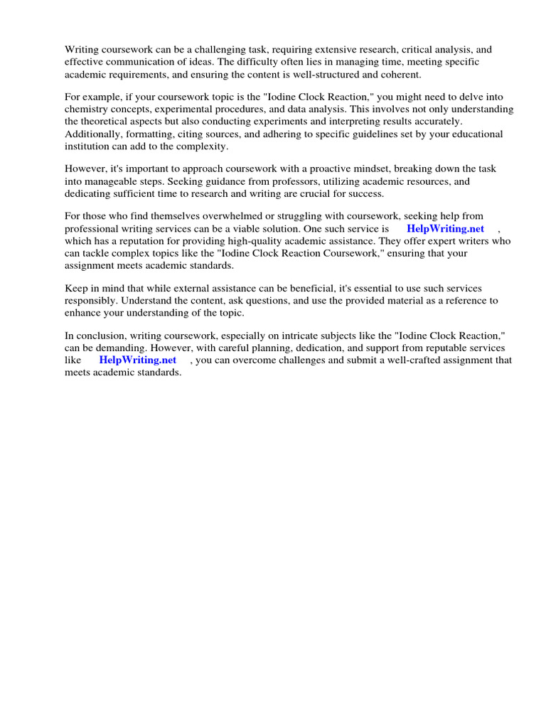Iodine Clock Coursework Example | Download Free PDF | Experiment | Chemical Reactions
