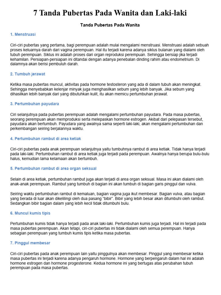 7 Tanda Ciri-Ciri Pertumbuhan Remaja | PDF