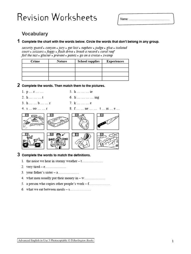 AdvancedEnglishInUse3 Restarter RevisionWorksheet1 23921 | PDF