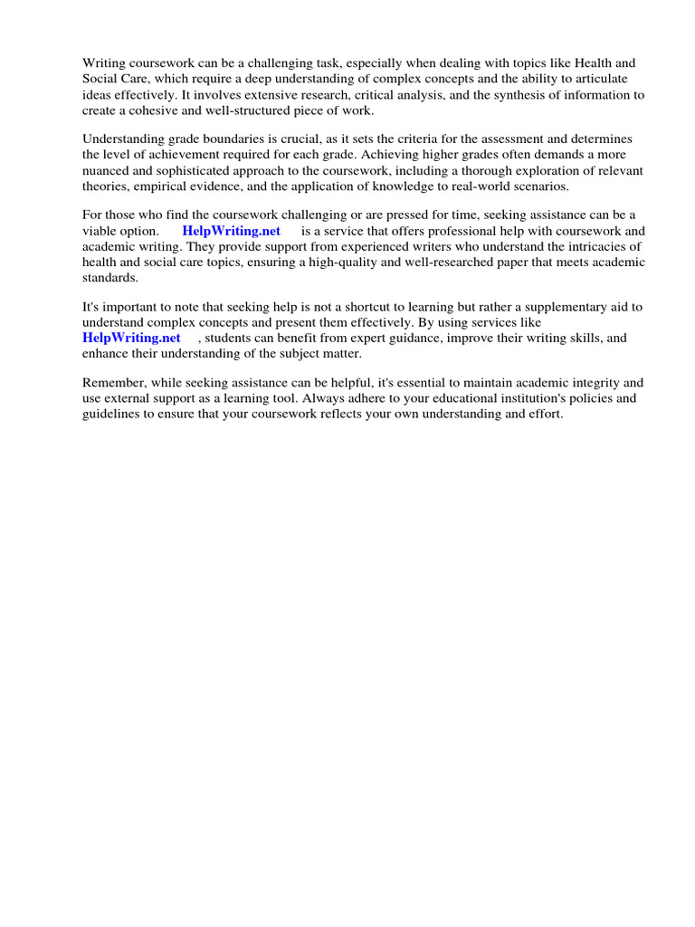 Health and Social Care Coursework Grade Boundaries | PDF