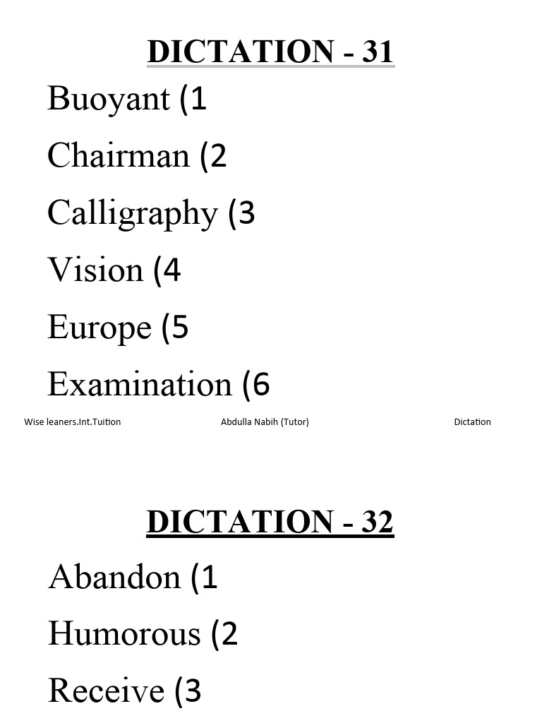 Dictation Words 31-50 Guide | PDF