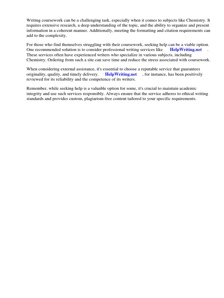 Chemistry Coursework Writing Help | PDF | Physical Sciences | Chemistry