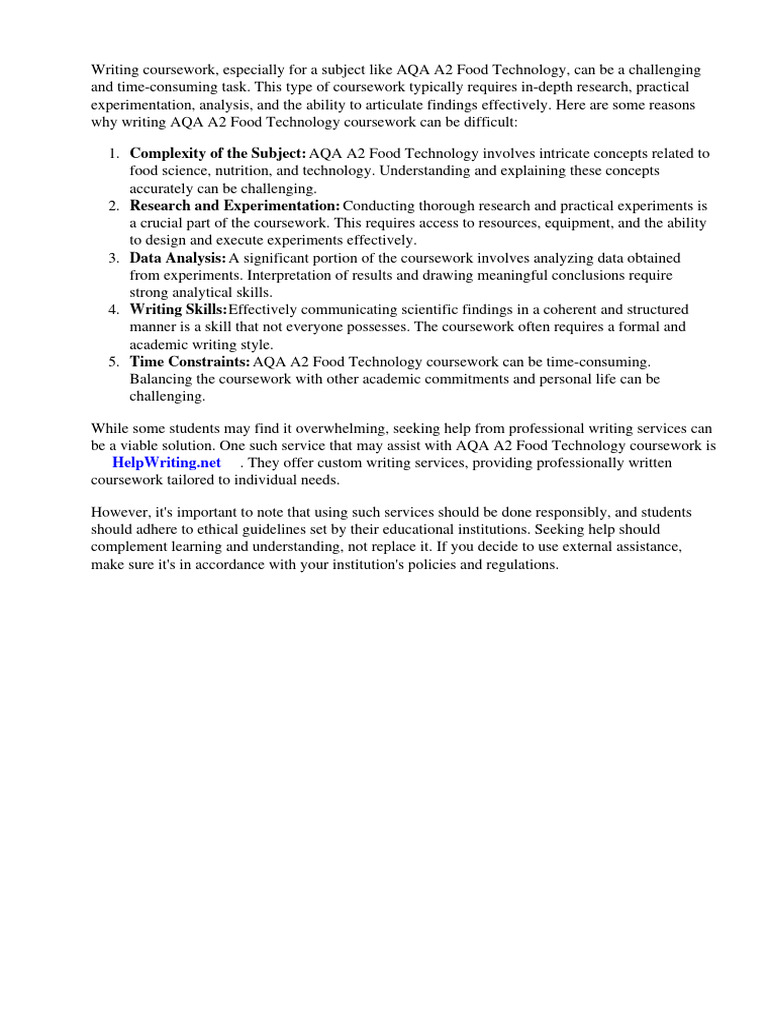 Aqa A2 Food Technology Coursework | PDF | Experiment