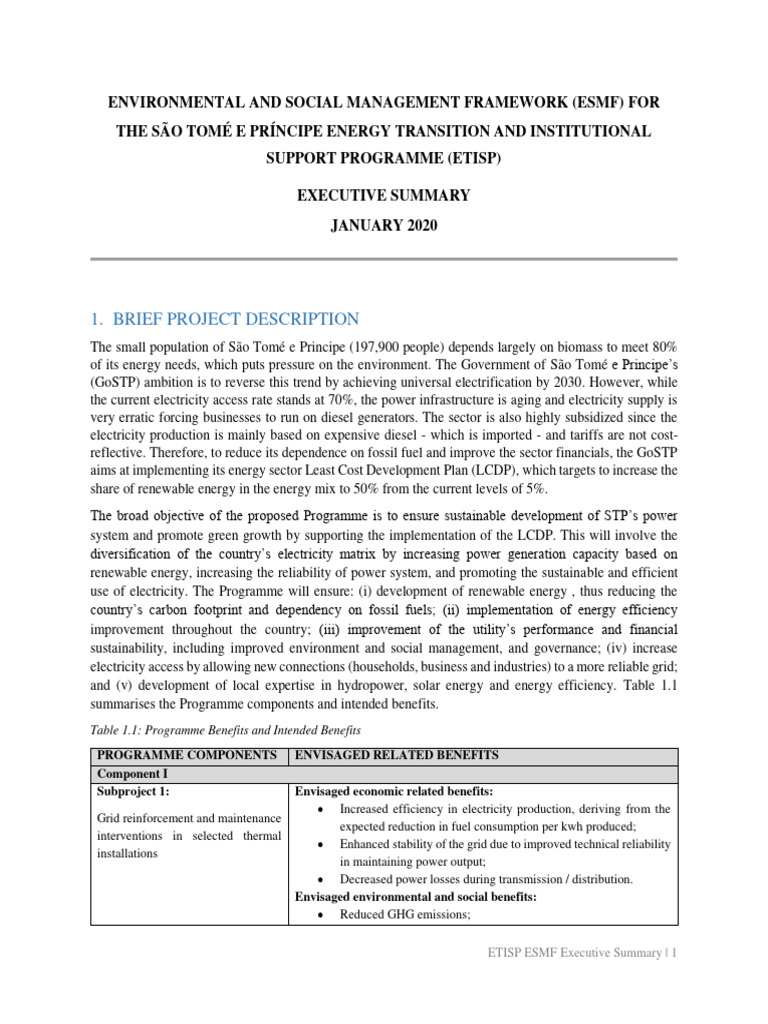ESMF for São Tomé Energy Transition | PDF | Environmental Impact Assessment | Electricity Generation