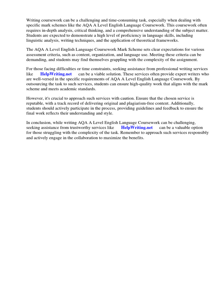 Aqa A Level English Language Coursework Mark Scheme | PDF | Linked In ...