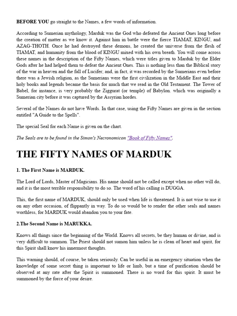 The Fifty Names of Marduk | PDF | Demons
