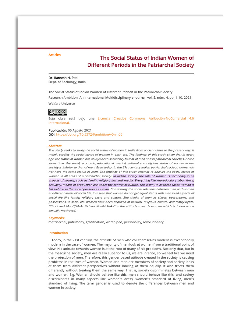 The Social Status of Indian Women of Different Periods in The ...