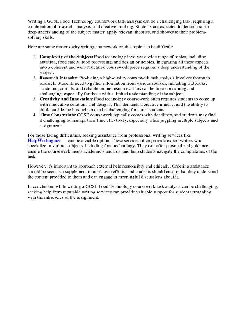 Gcse Food Technology Coursework Task Analysis | PDF | Dieting | Creativity