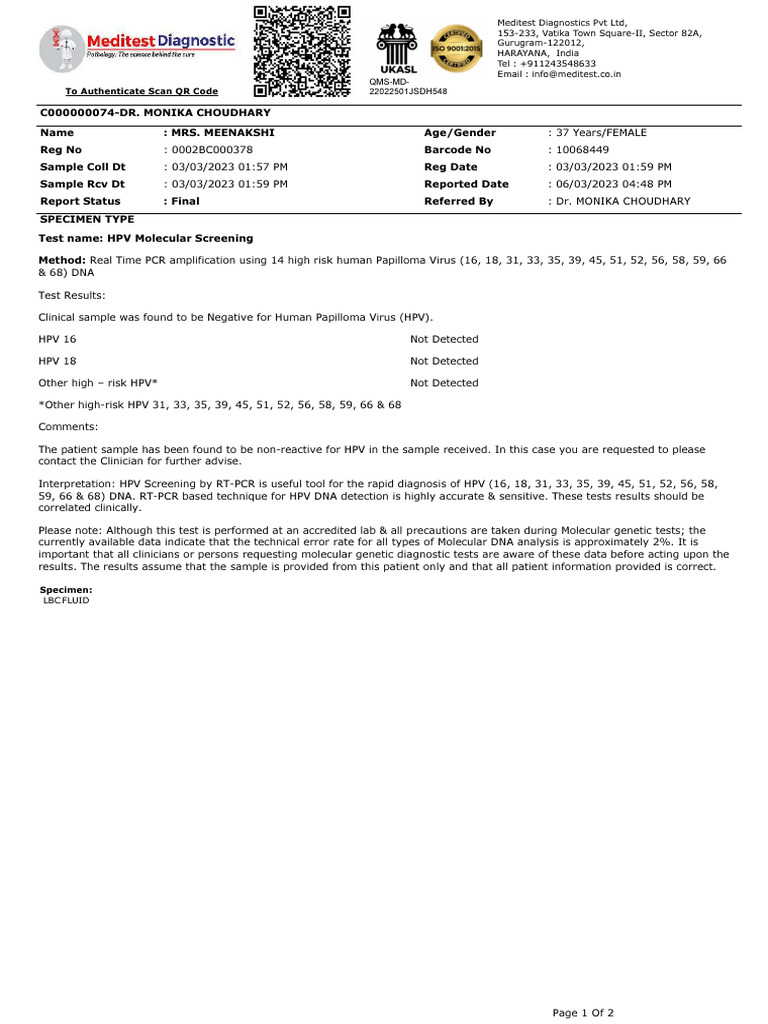 Mrs. Meenakshi | PDF | Cytopathology | Medical Specialties