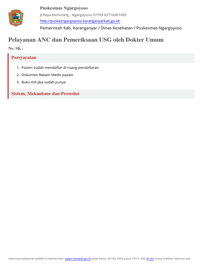 Unduh Standar Pelayanan - Pelayanan ANC Dan Pemeriksaan USG Oleh Dokter Umum | PDF