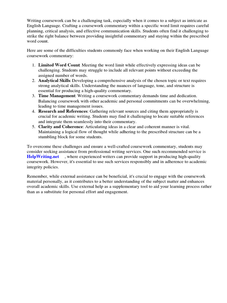 As English Language Coursework Commentary Word Limit | PDF | English ...