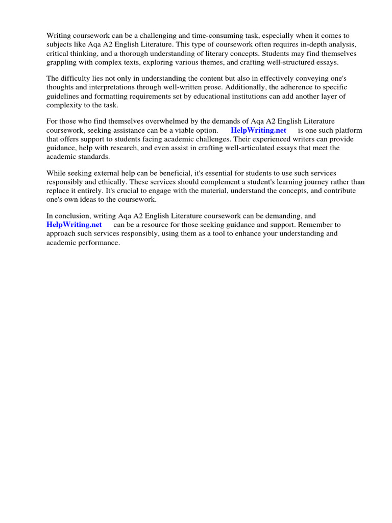 Aqa A2 English Literature Coursework Example Pdf Essays English