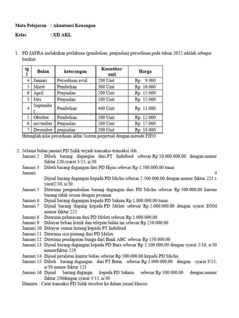 Soal UAS AKUNTANSI Kelas XII | PDF