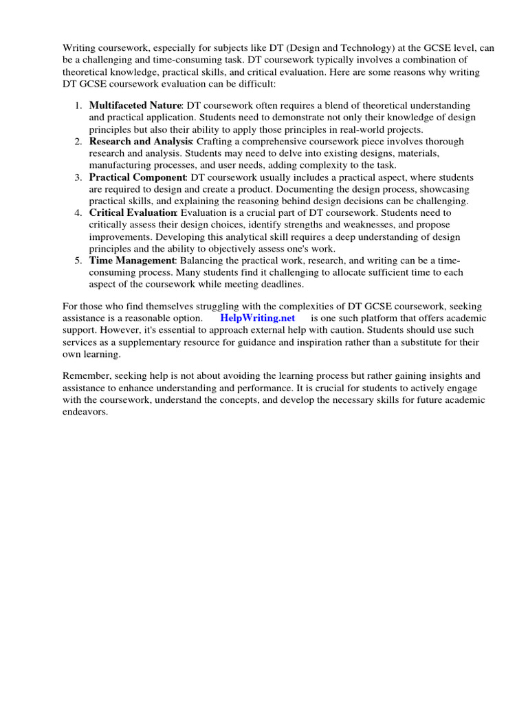 DT Gcse Coursework Evaluation | PDF | Evaluation | Theory