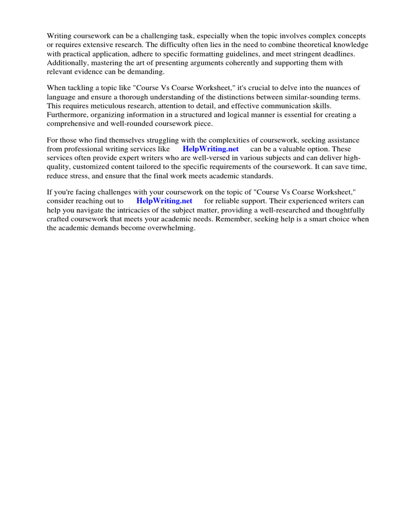 Course Vs Coarse Worksheet | PDF | Adjective | Akaike Information Criterion