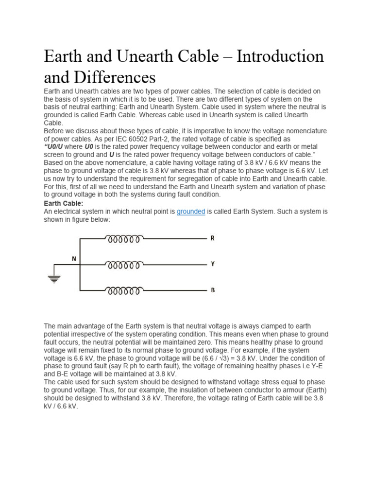 Earth and Unearth Cable Difference | PDF | Insulator (Electricity) | Voltage