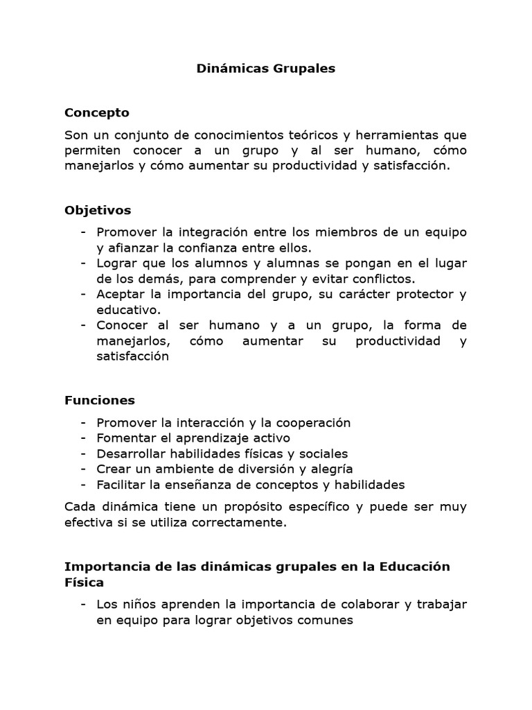 Dinámicas Grupales en Educación Física | PDF | Aprendizaje ...