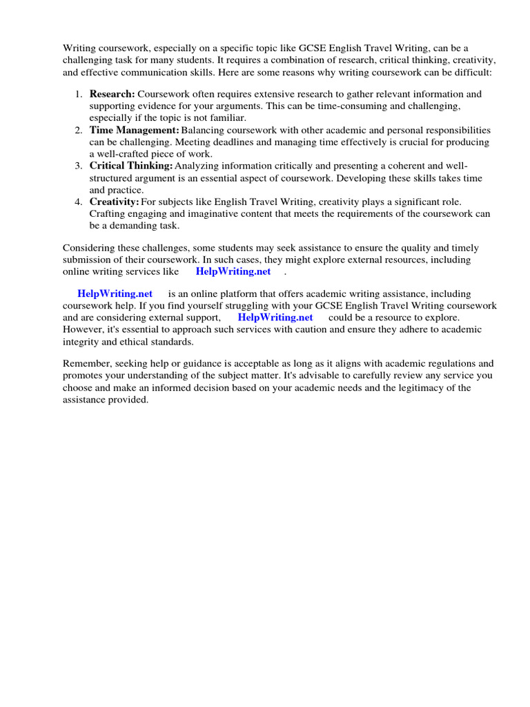 Gcse English Travel Writing Coursework | PDF | Critical Thinking ...