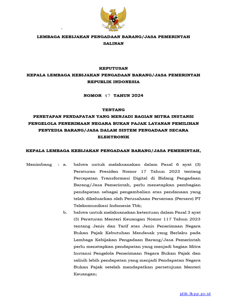 Keputusan Kepala Lkpp Nomor 47 Tahun 2024 2347 1 Pdf