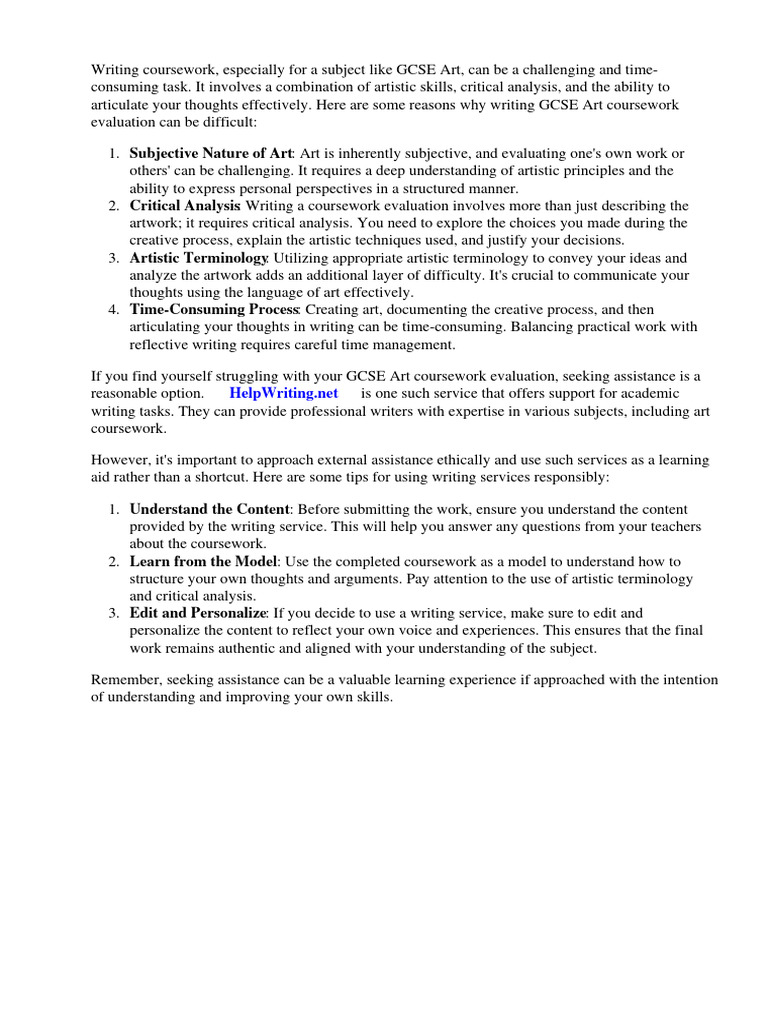 Gcse Art Coursework Evaluation | Download Free PDF | Critical Thinking ...