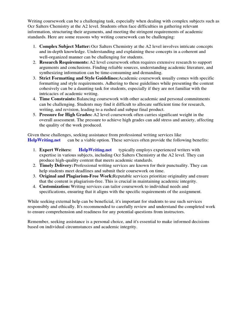 Ocr Salters Chemistry Coursework A2 Example | PDF | Chemical Bond ...