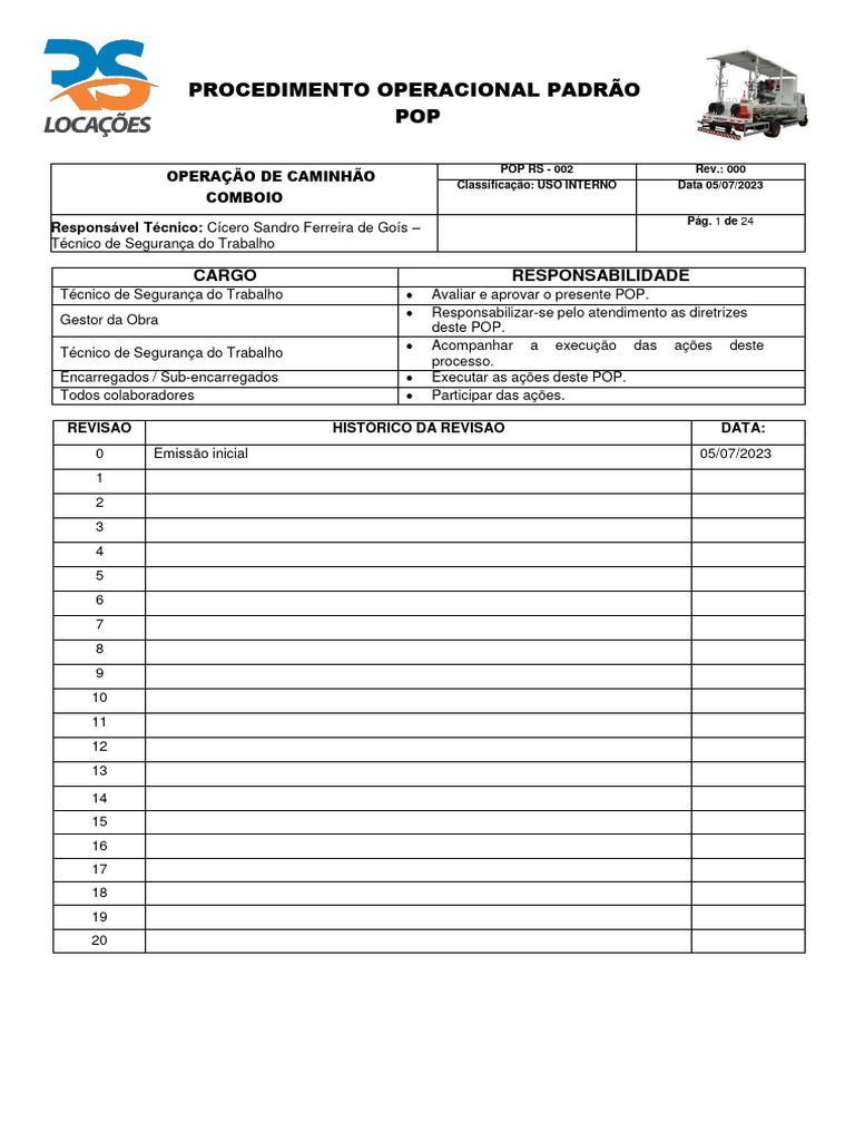 POP RS - 002 - REV 000 - Caminhão Comboio | PDF | Pneu