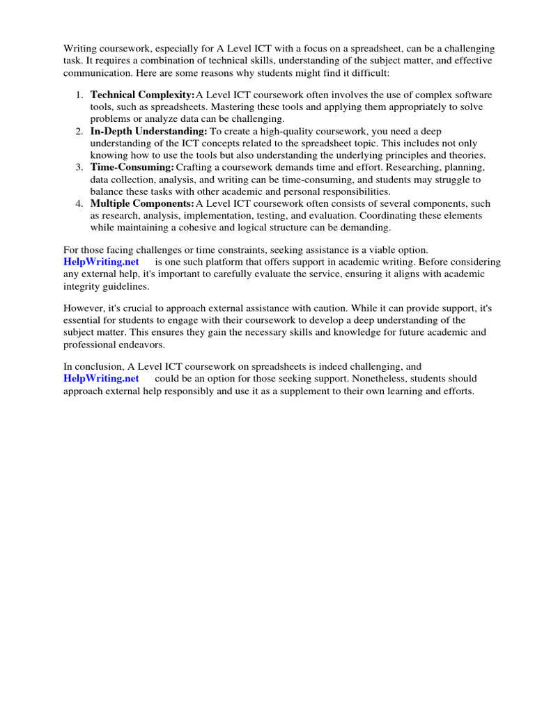 A-Level ICT Coursework Guide | PDF | Educational Technology | Spreadsheet