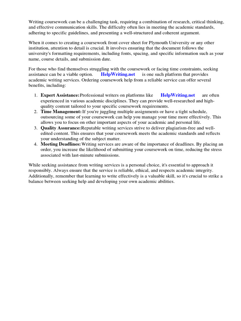 Plymouth University Coursework Front Cover Sheet | PDF | Social Media ...