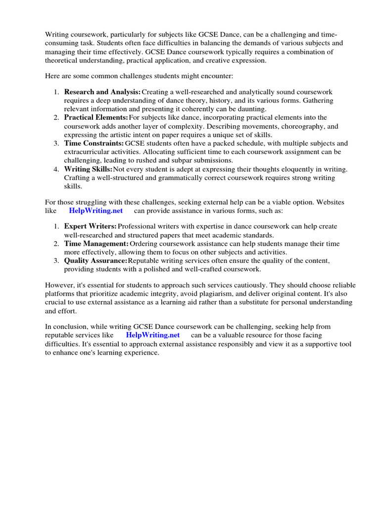 Gcse Dance Coursework Examples | PDF