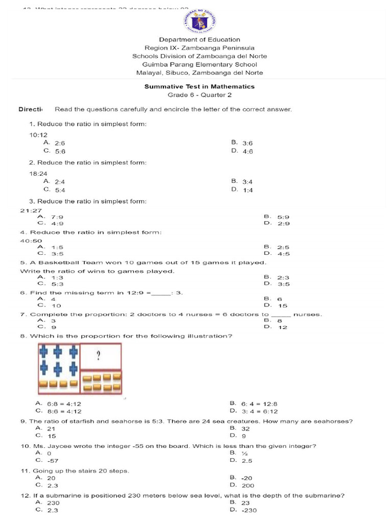 Silvertek Math 6 Exam Q2 | PDF