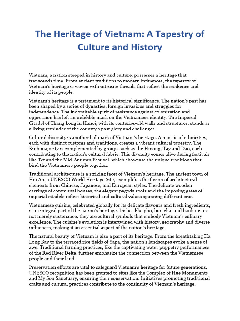 The Heritage of Vietnam A Tapestry of Culture and History | PDF