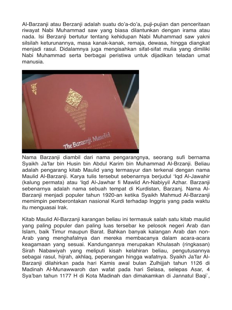 Sejarah dan Makna Al-Barzanji | PDF