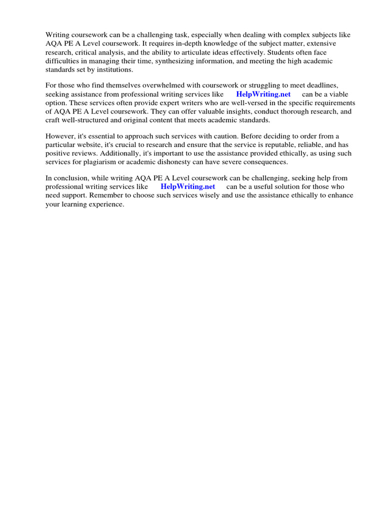 Aqa Pe A Level Coursework Exemplar | PDF