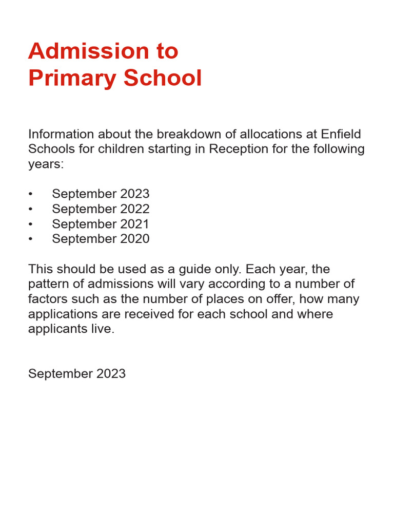 Enfield Schools Reception Allocations | PDF